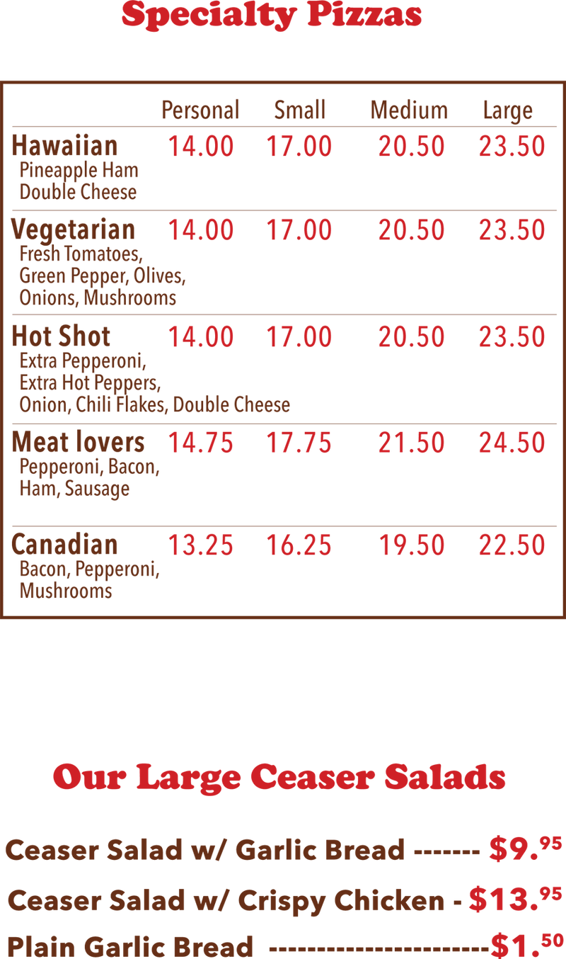 Take-out Home Made Pizza | Spanish, Ontario | North Channel Pizza